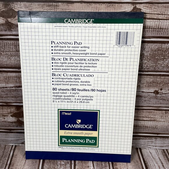 Mead | Office | Vintage Mead Cambridge Planning Pad 8 Sheets Graph ...